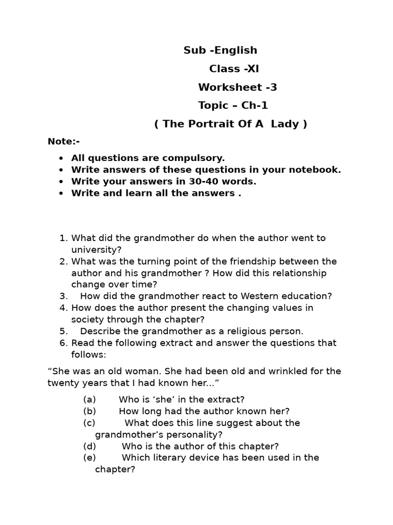 Class XI English Worksheet - 3 | PDF