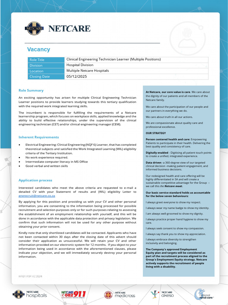 Clinical Engineering Technician Learner Positions | PDF | Recruitment ...