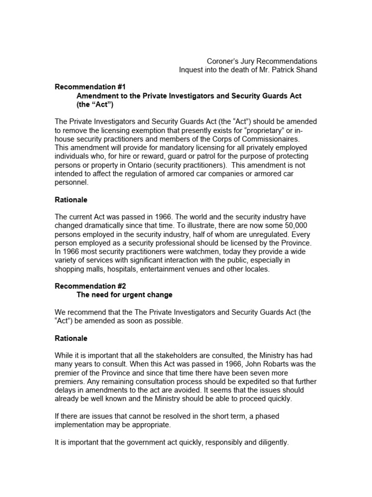 Handout 3 Coroners Jury Recommendations | PDF | Security Guard ...