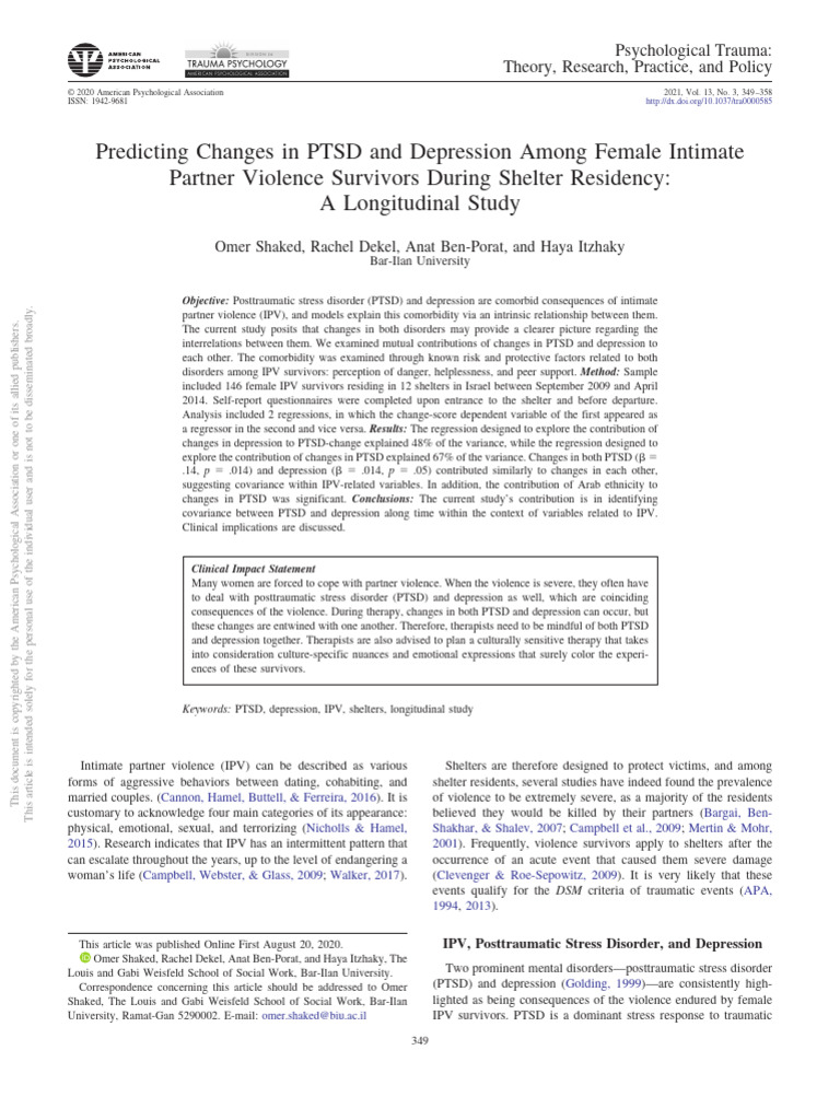 1459 Shaked | PDF | Major Depressive Disorder | Violence