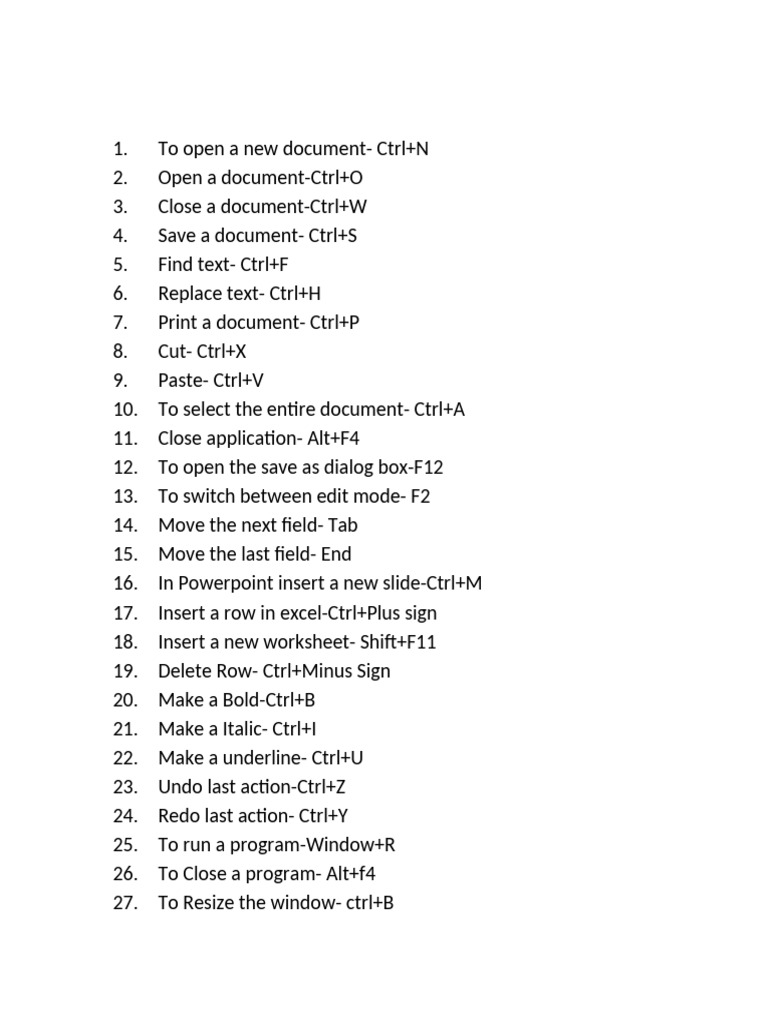 Short Cut Key | PDF