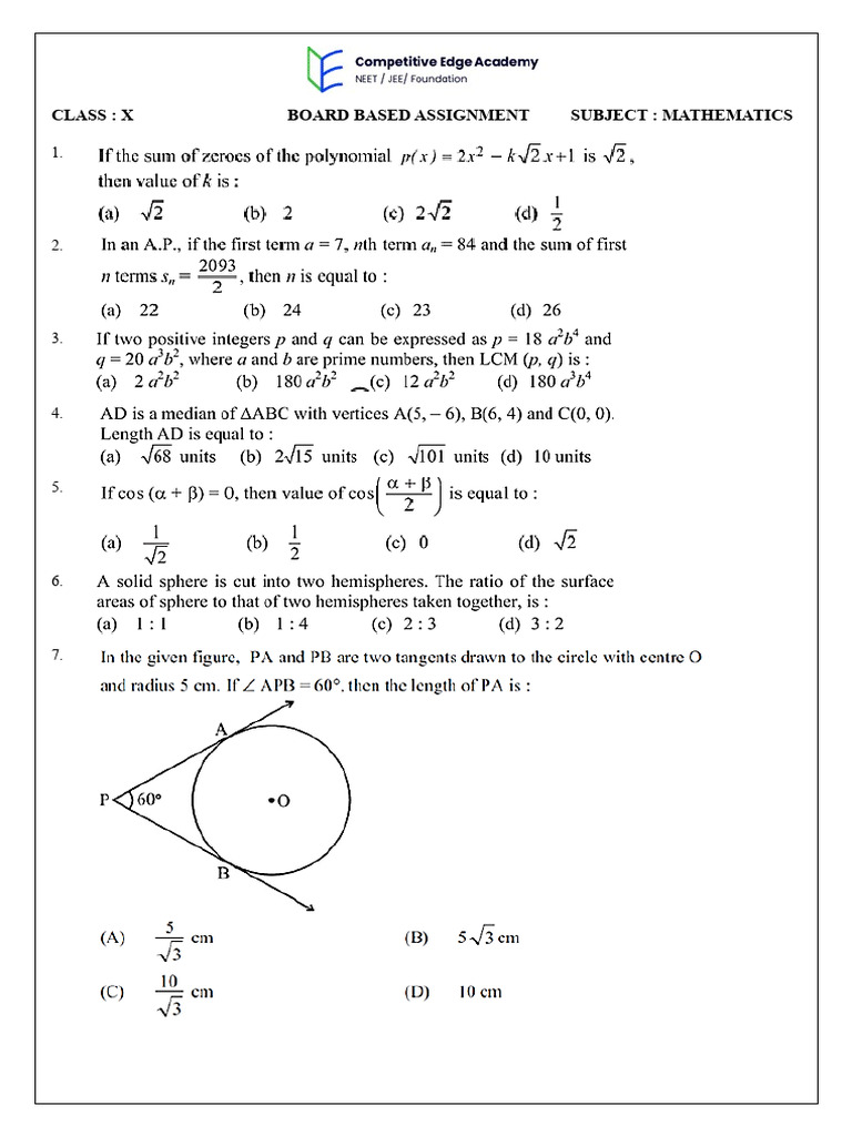 Class X Mathematics Assignment Guide | PDF