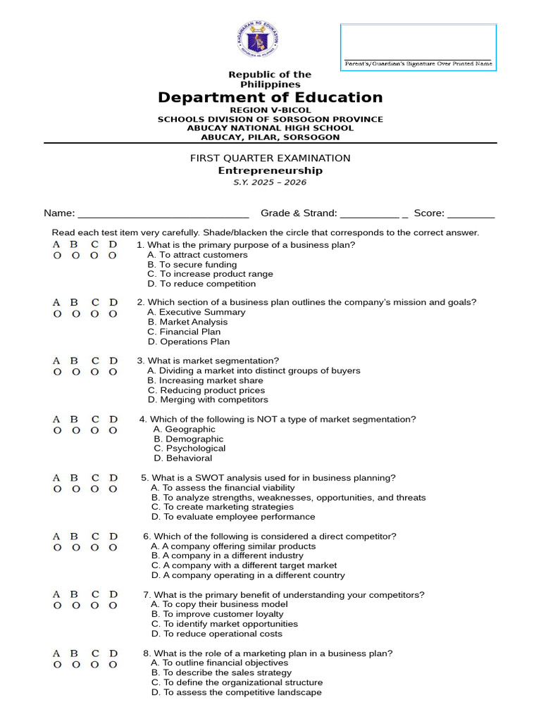 Final Test Questions Entrep | PDF | Marketing | Marketing Strategy