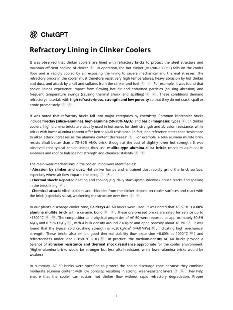 Refractory Lining for Clinker Coolers | PDF | Refractory | Brick