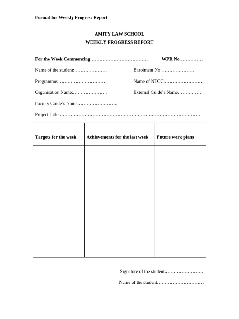 Weekly Progress Report Template | PDF
