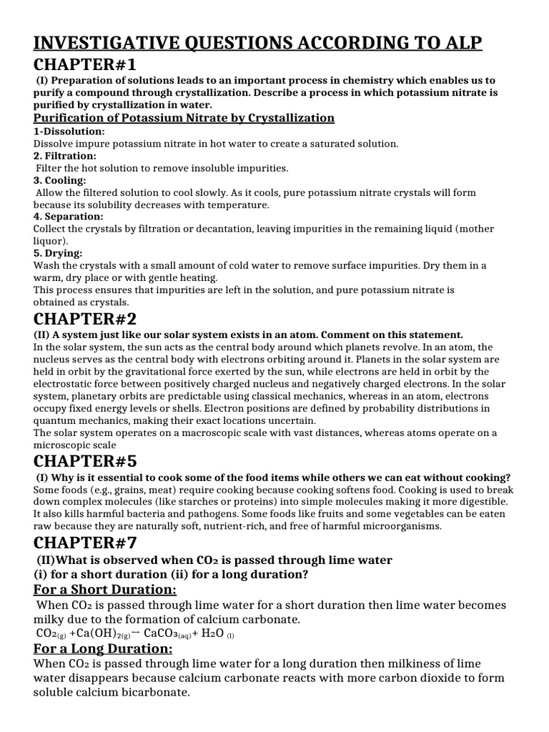Alp Chemistry (Ix) Investigative Questions | PDF | Lithium | Sodium