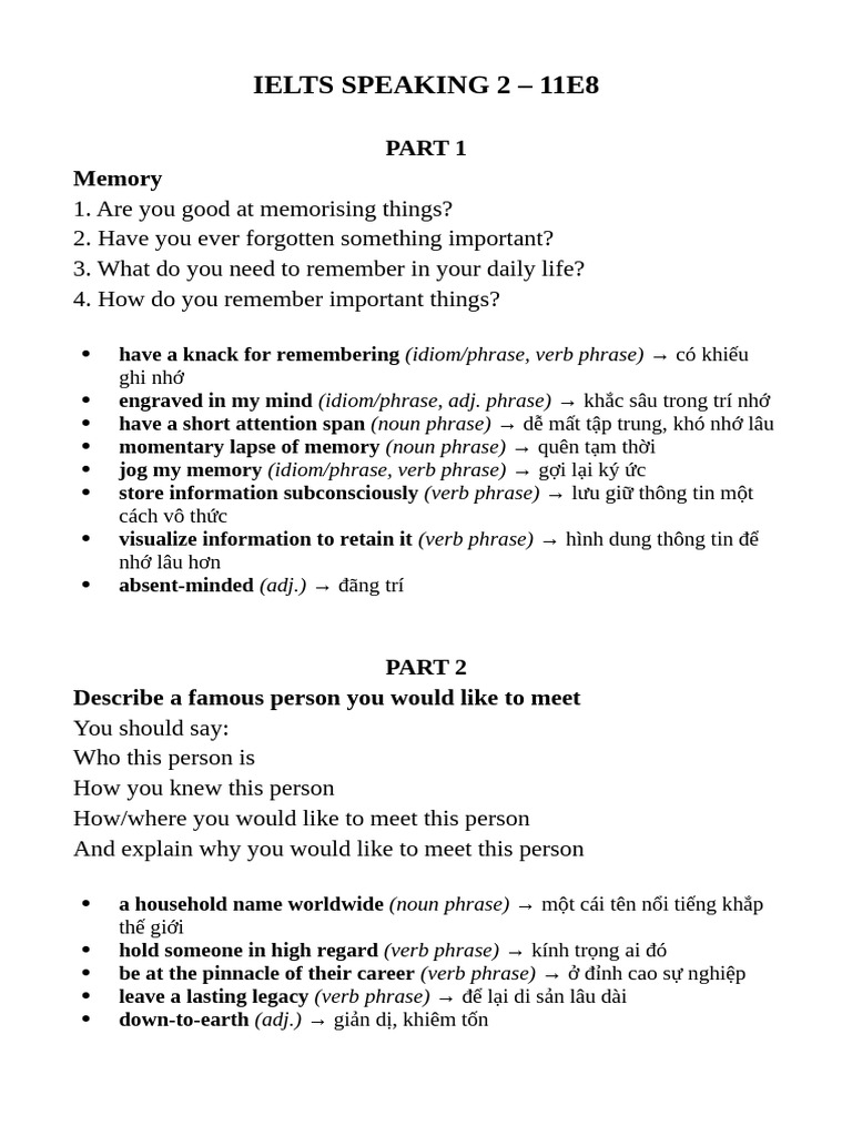 Ielts Speaking 2 | PDF