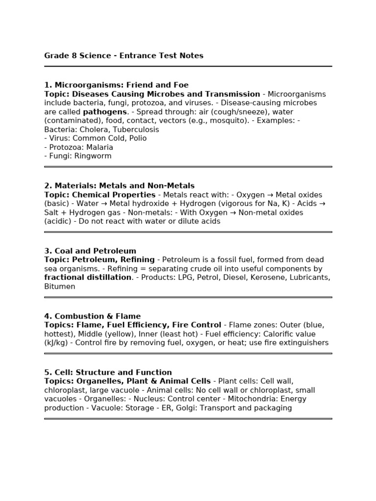 Grade8 Science Notes | PDF | Microorganism | Petroleum