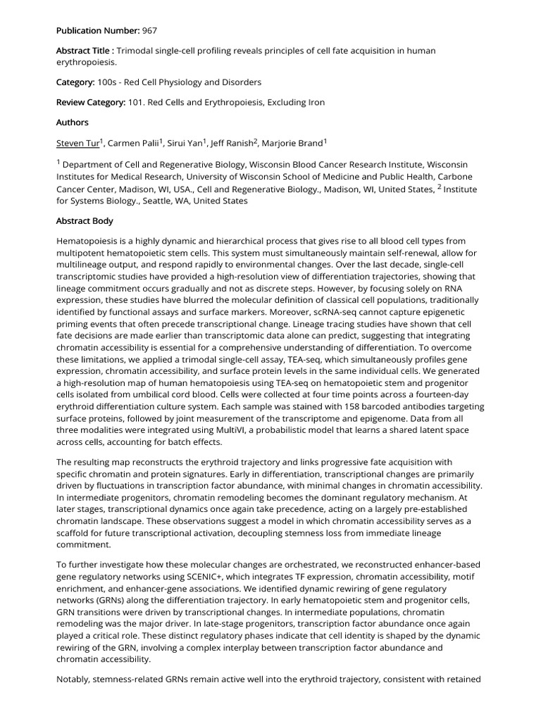 Trimodal Profiling in Human Erythropoiesis | PDF | Cellular ...