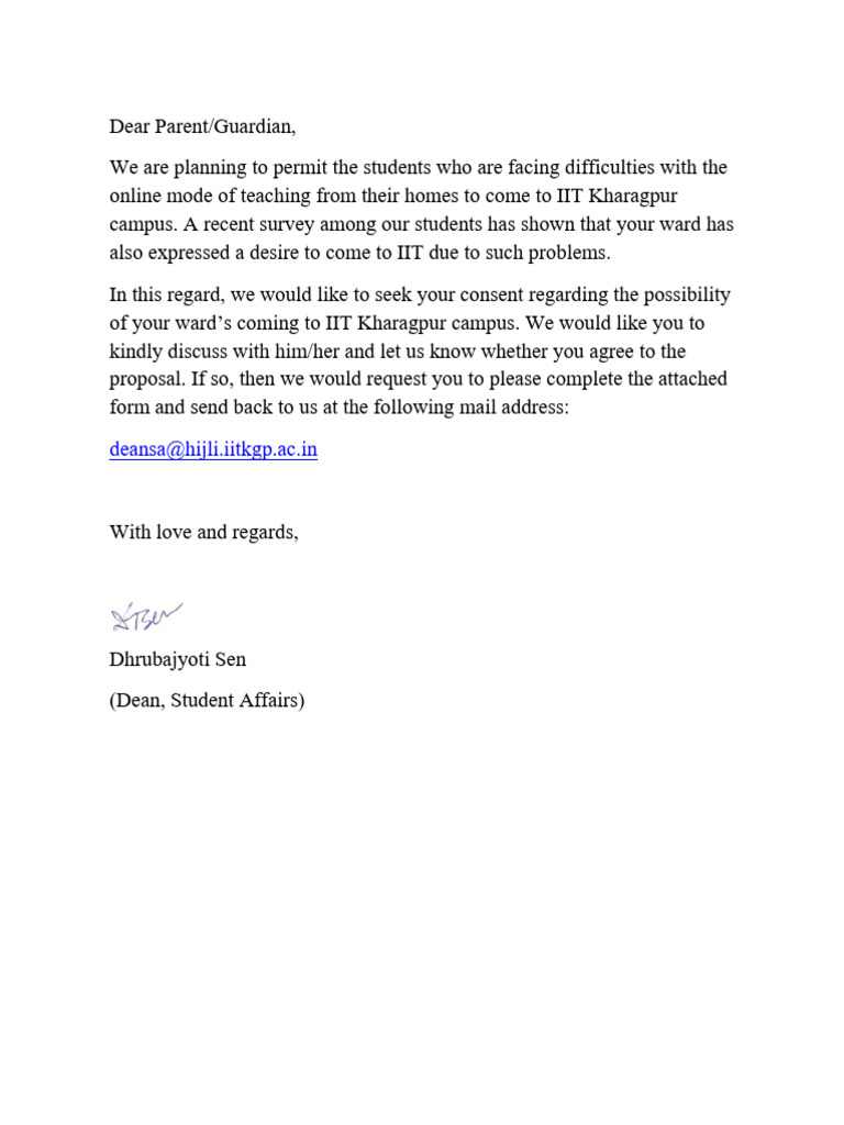 Letter to Parent-Guardian of Students for Recalling | PDF
