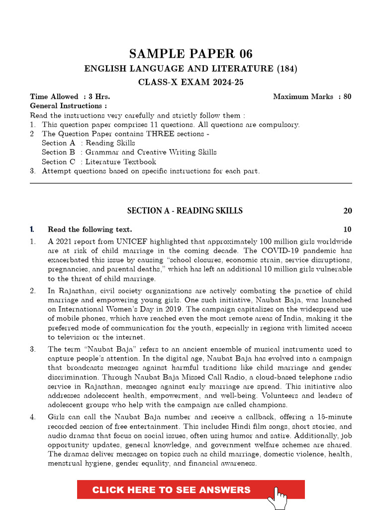 Class 10 English Sample Paper 2024-25 | PDF | Renewable Energy | Energy ...