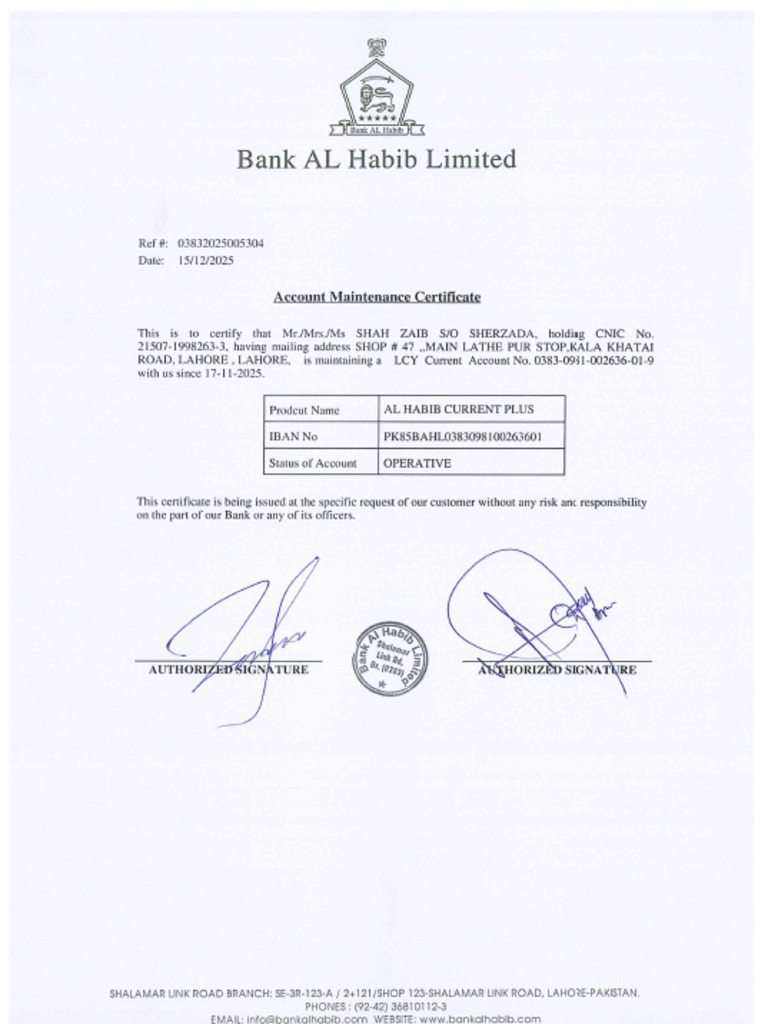 Account Maintenance Certificate Shahzaib | PDF