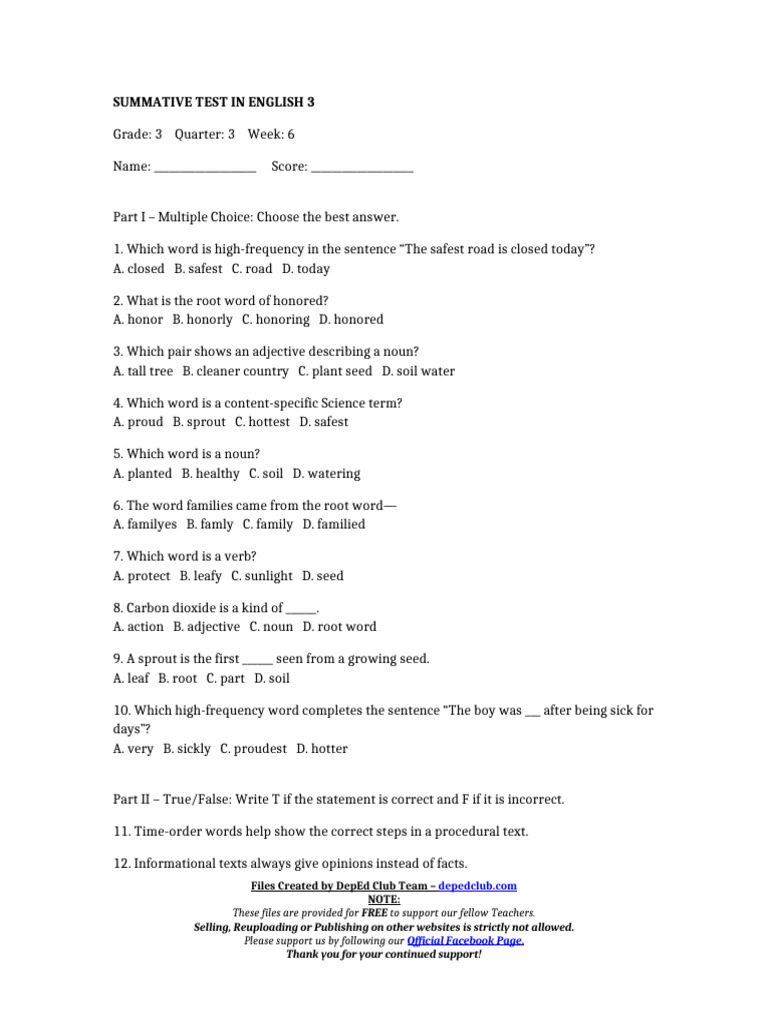 English 3 Summative Test Guide | PDF | Linguistics