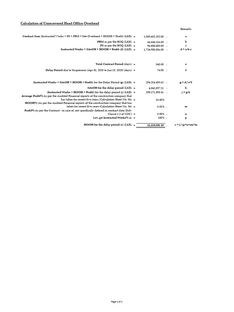 Unrecovered Overhead Calculation Guide | PDF