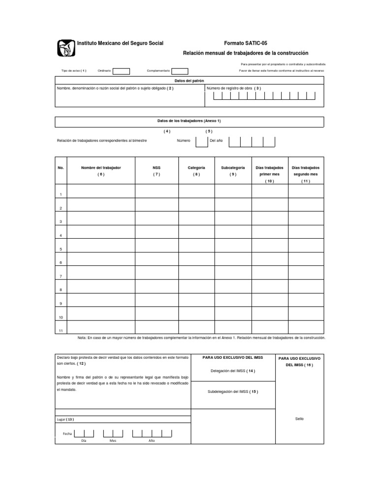 Formato SATIC-05 IMSS para Construcción | PDF | Archivo de computadora ...