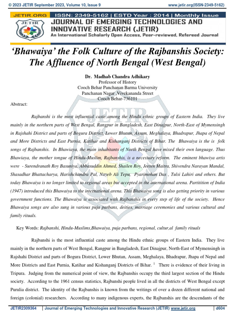 Bhawaiya' The Folk Culture of The Rajbanshis Society | PDF