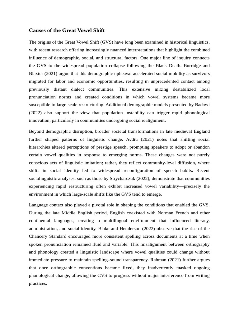 Factors Behind the Great Vowel Shift | PDF | Linguistics | English Language