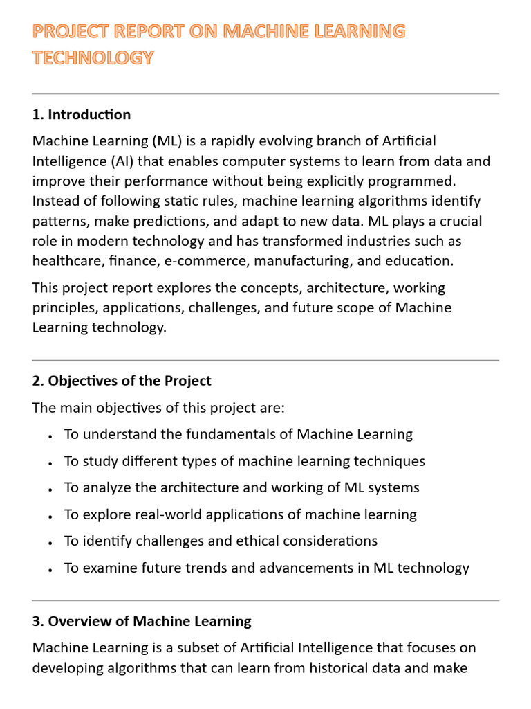 Project Report On Machine Learning Technology | PDF | Machine Learning ...
