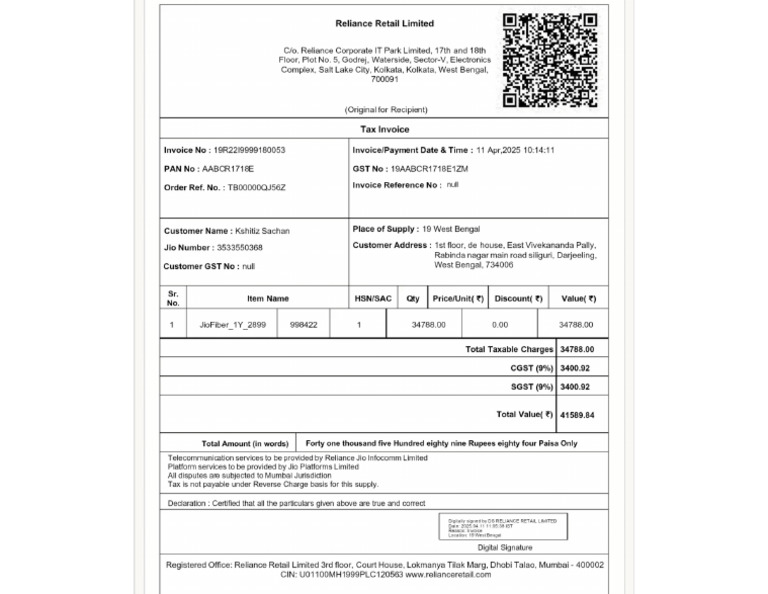 Jio Wifi Bill | PDF