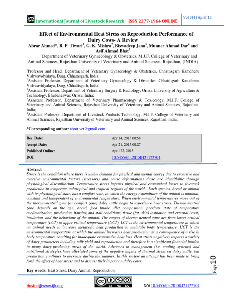 Effect of Environmental Heat Stress On R | PDF | Dairy Farming ...
