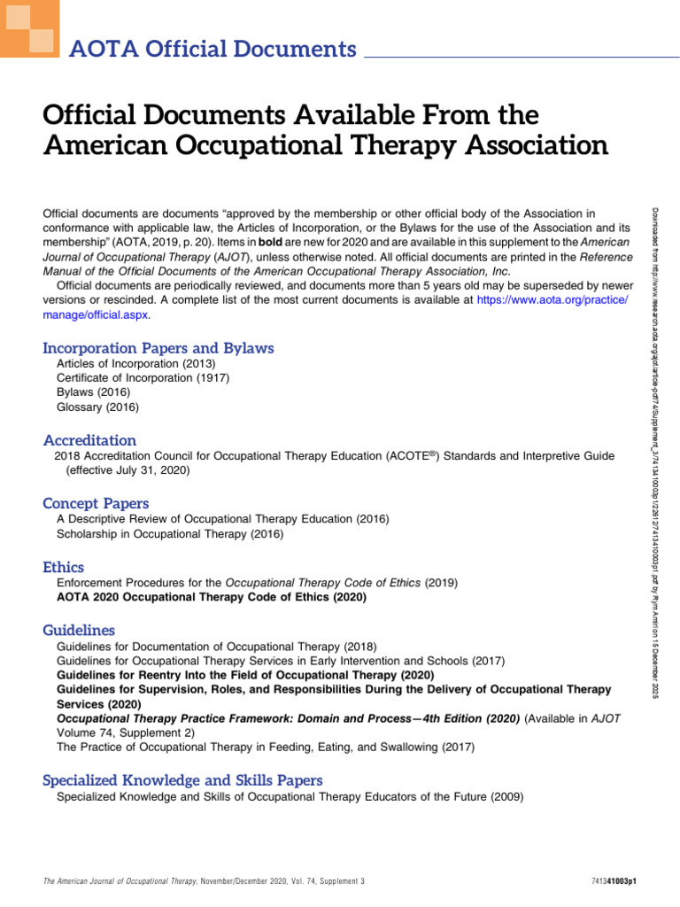 Official Document Available From The AOTA | PDF | Occupational Therapy ...