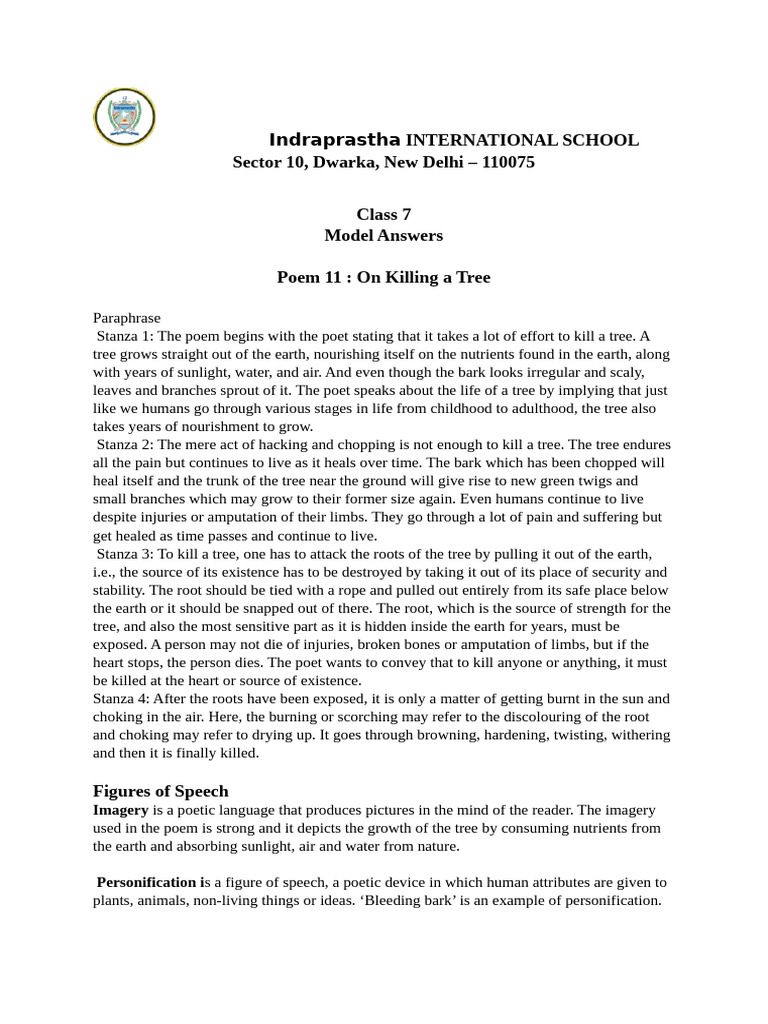 Poem 11 On Killing A Tree (Model Answers) | PDF | Poetry | Trees