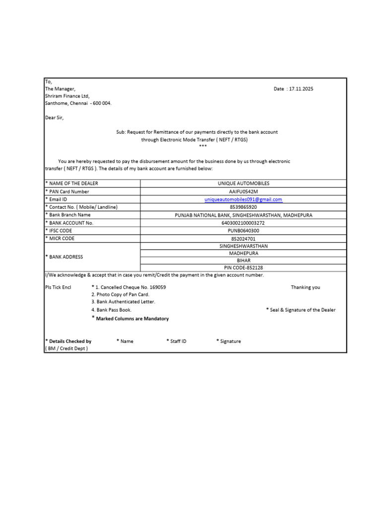 Request for Electronic Payment Transfer | PDF