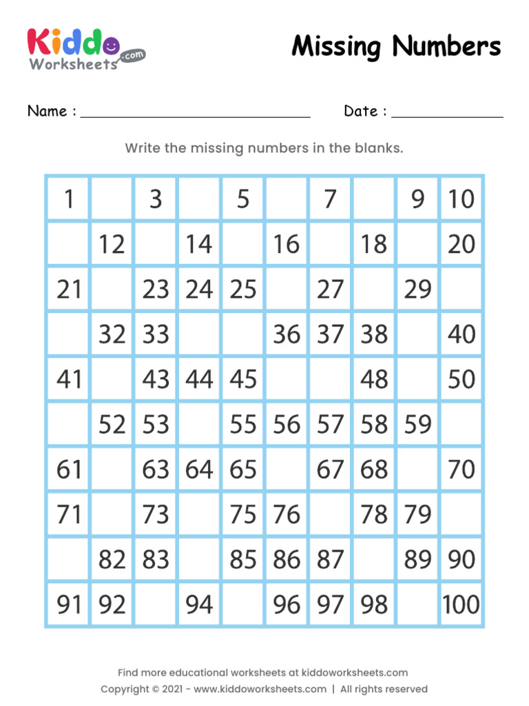 Missing Numbers Worksheet 1-100 | PDF