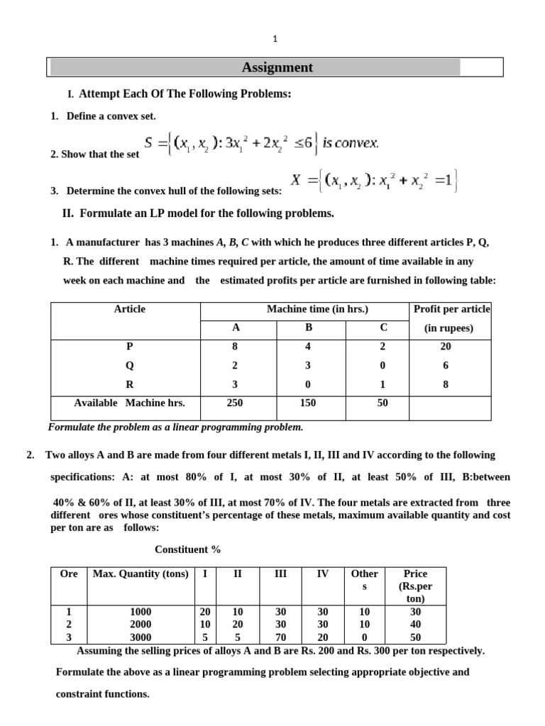 Assignment, Linear Optimization | PDF