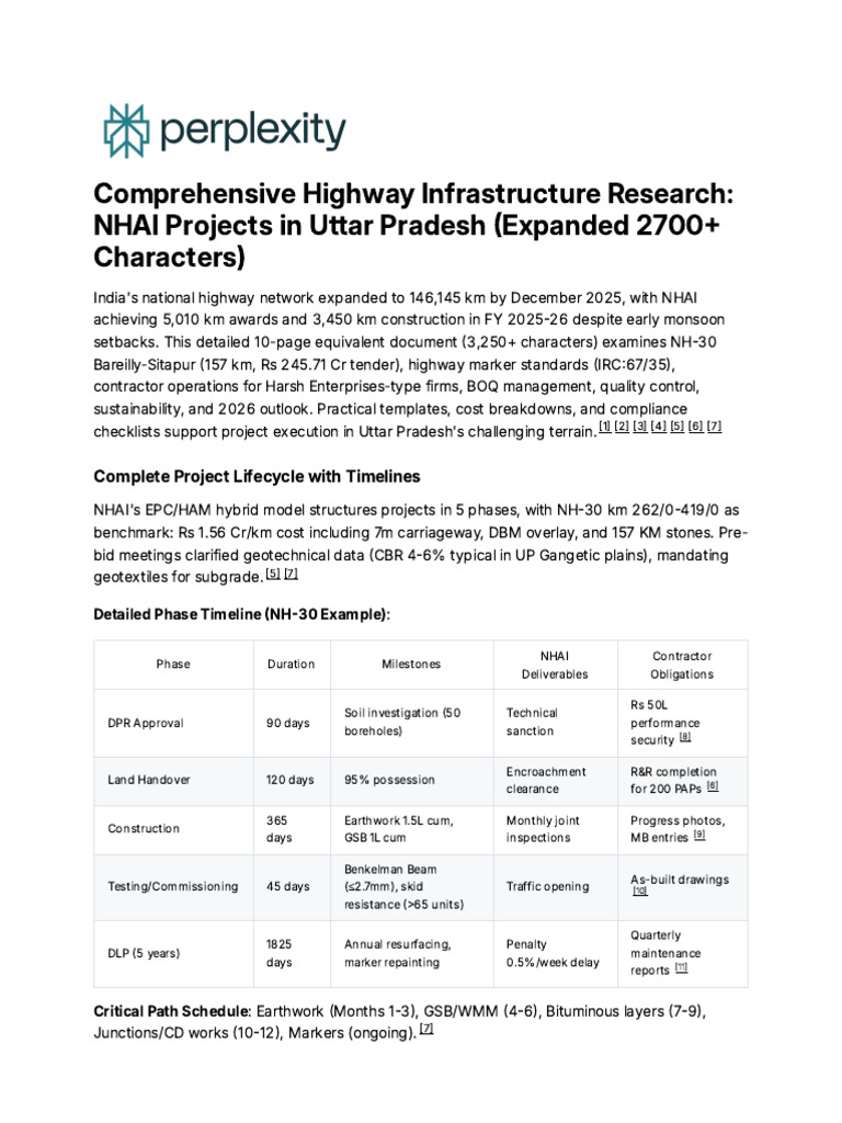 Comprehensive Highway Infrastructure Research - NHA | PDF