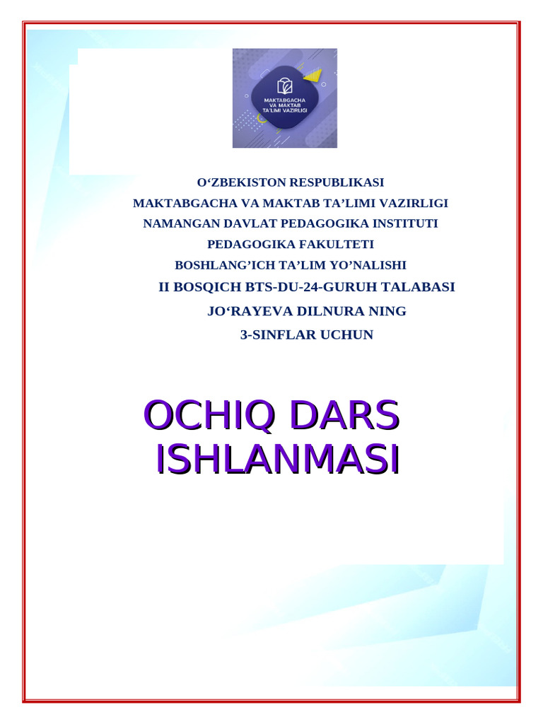 Dars Ishlanmasi 06 | PDF