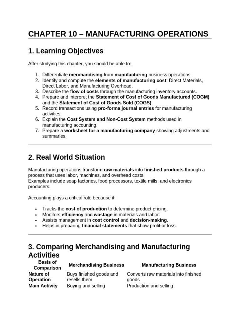 c10 Summary Manufacturing Operations | PDF | Cost Of Goods Sold | Inventory