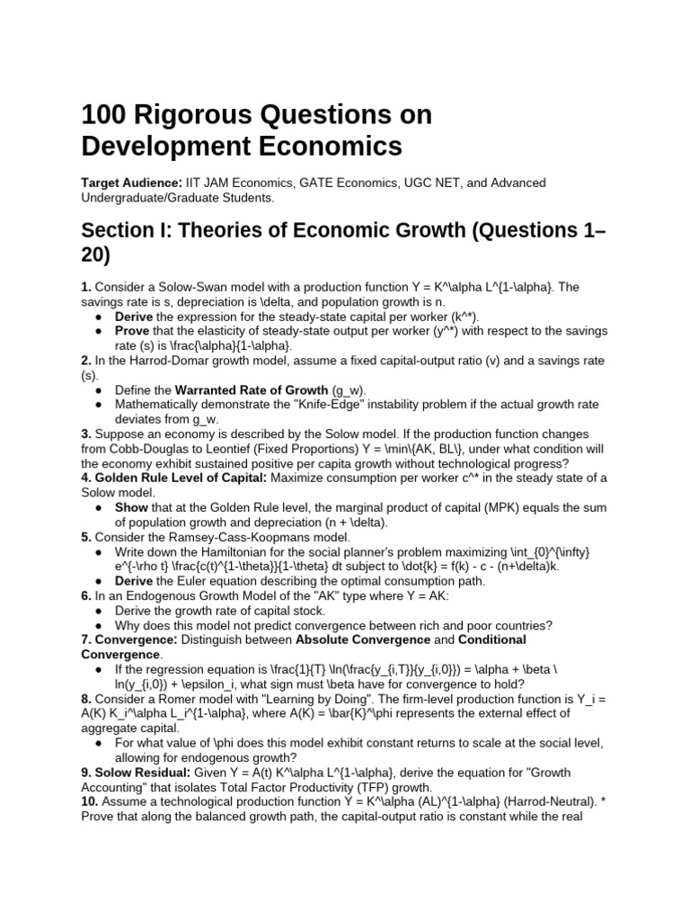 100 Questions on Development Economics | PDF | Labour Economics | Gini ...