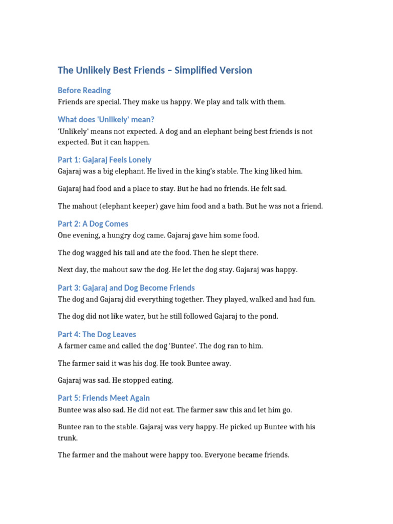 The Unlikely Best Friends Simplified | PDF