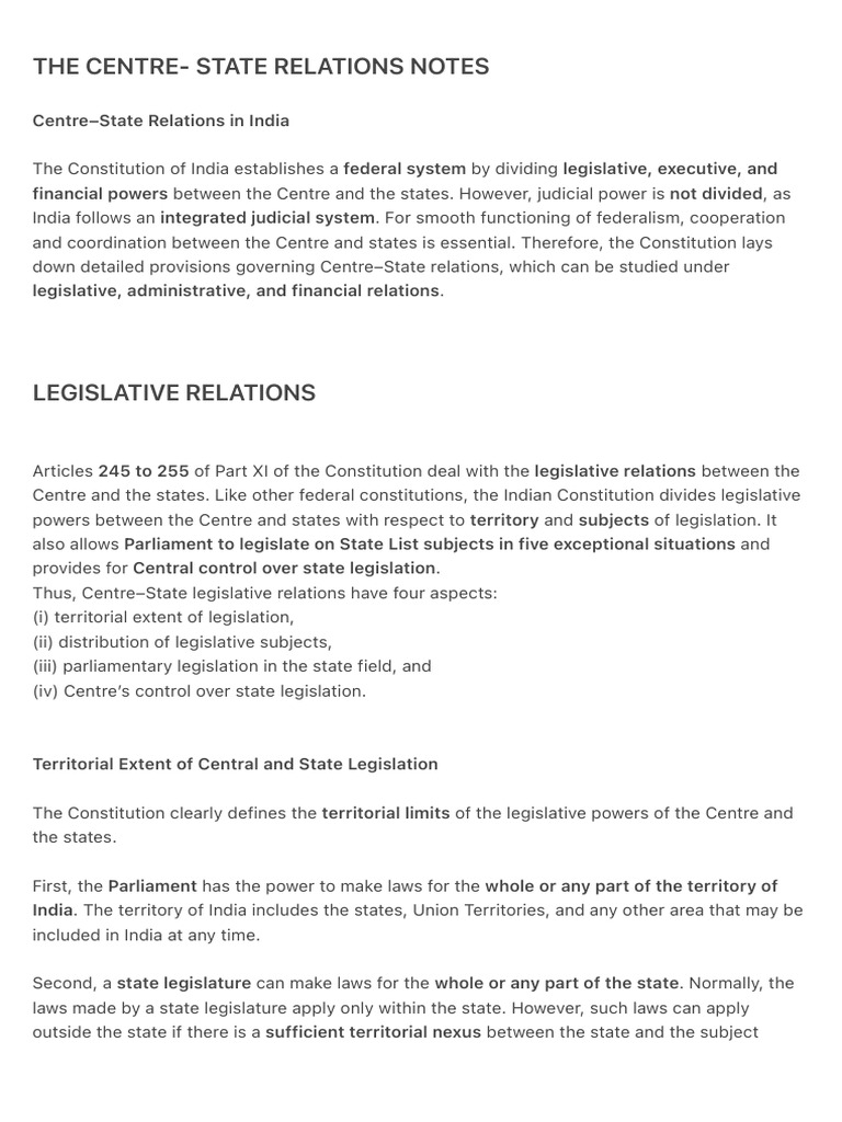 Centre-State Relations in India Explained | PDF | Taxes | Government