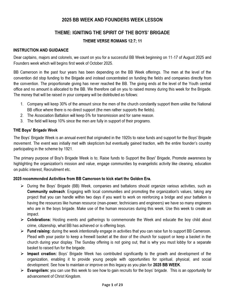 2025 Boys' Brigade Week Guide | PDF