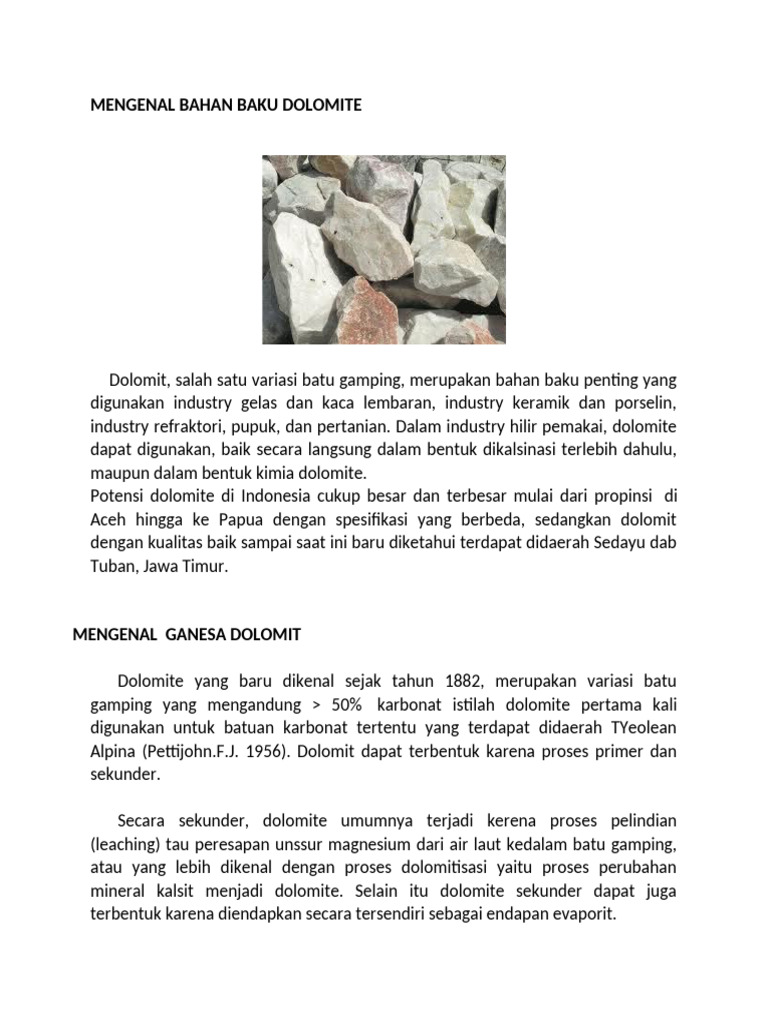 Potensi dan Manfaat Dolomit di Indonesia | PDF