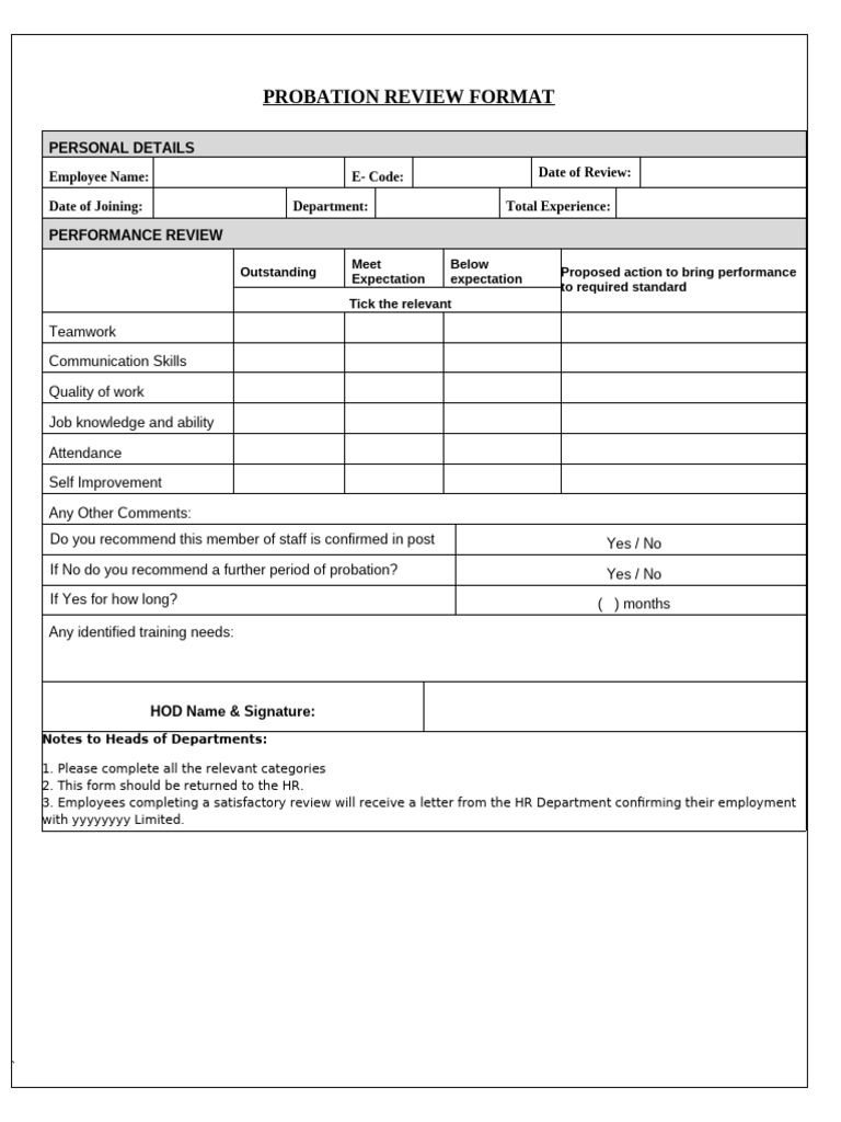 Probation Review Format Template | PDF