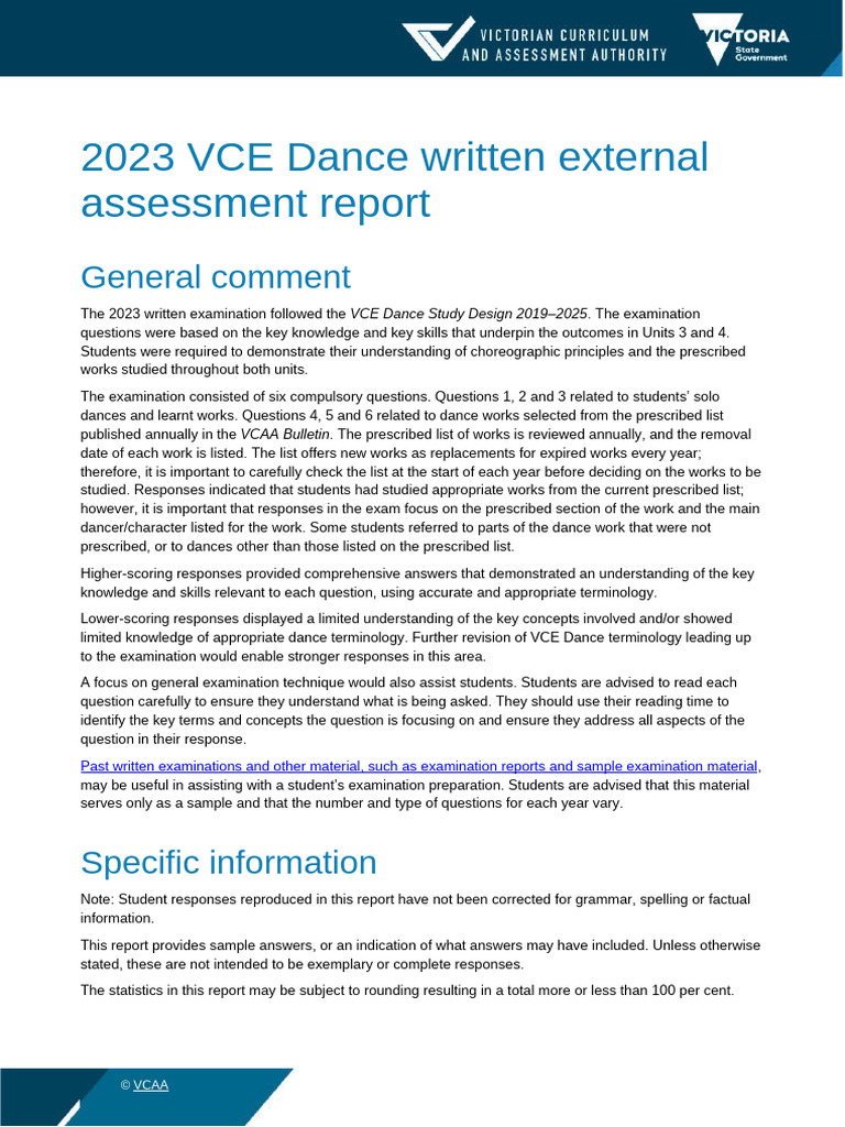 2023 VCE Dance Exam Assessment Insights | PDF | Choreography | Dances