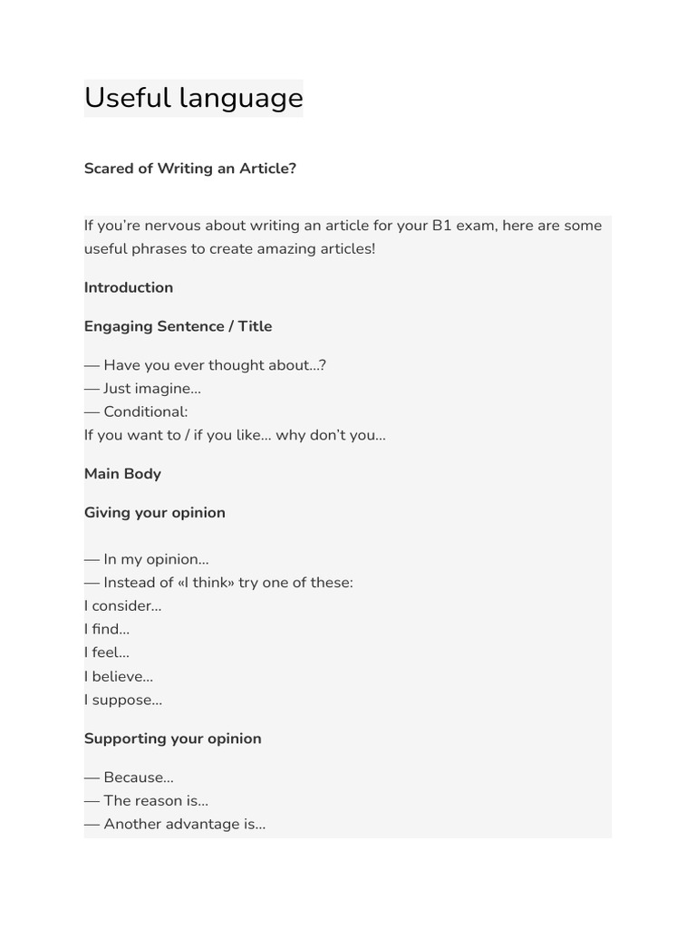 b1 Writing Article Useful Language | PDF