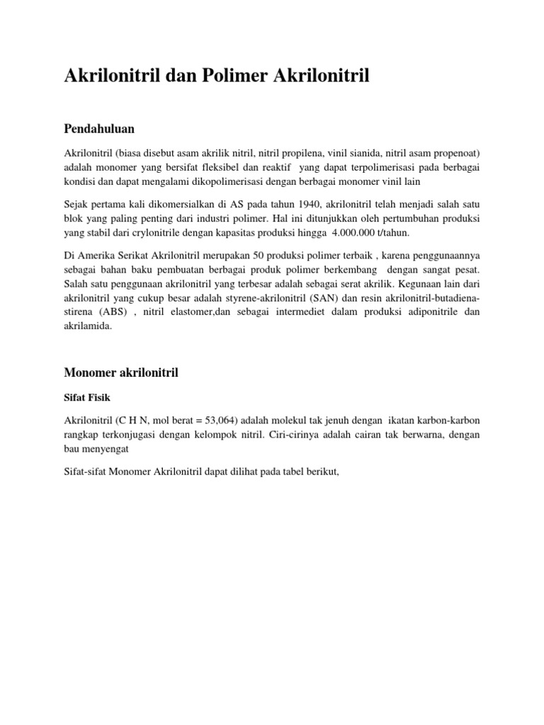 Akrilonitril Dan Polimer Akrilonitril | PDF