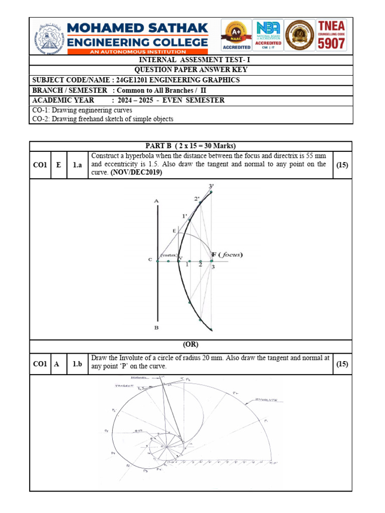 Engineering Graphics Assessment Key | PDF