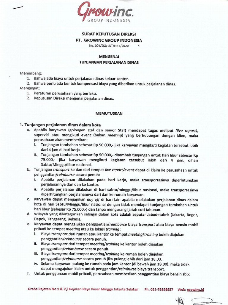 SKD No 4 Tunjangan Perjalanan Dinas | PDF