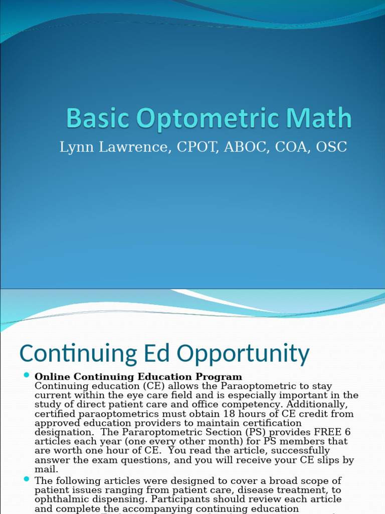 Free CE Program for Paraoptometrics | PDF | Mathematics