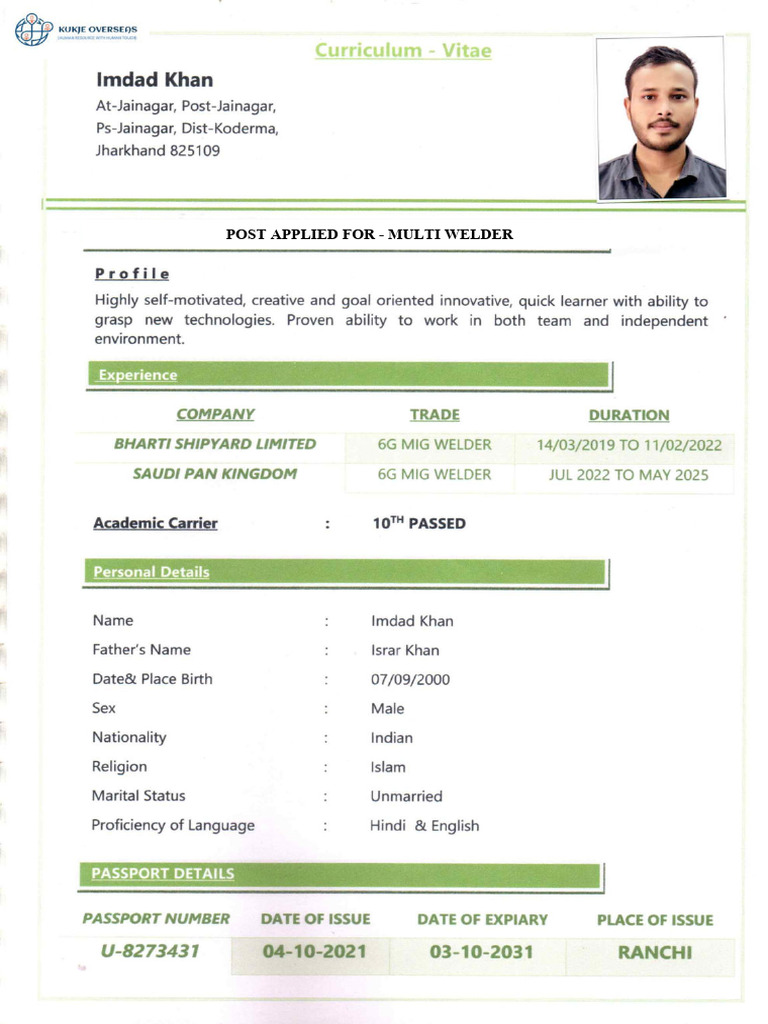 Imdad Khan U8273431 Multi Welder | PDF