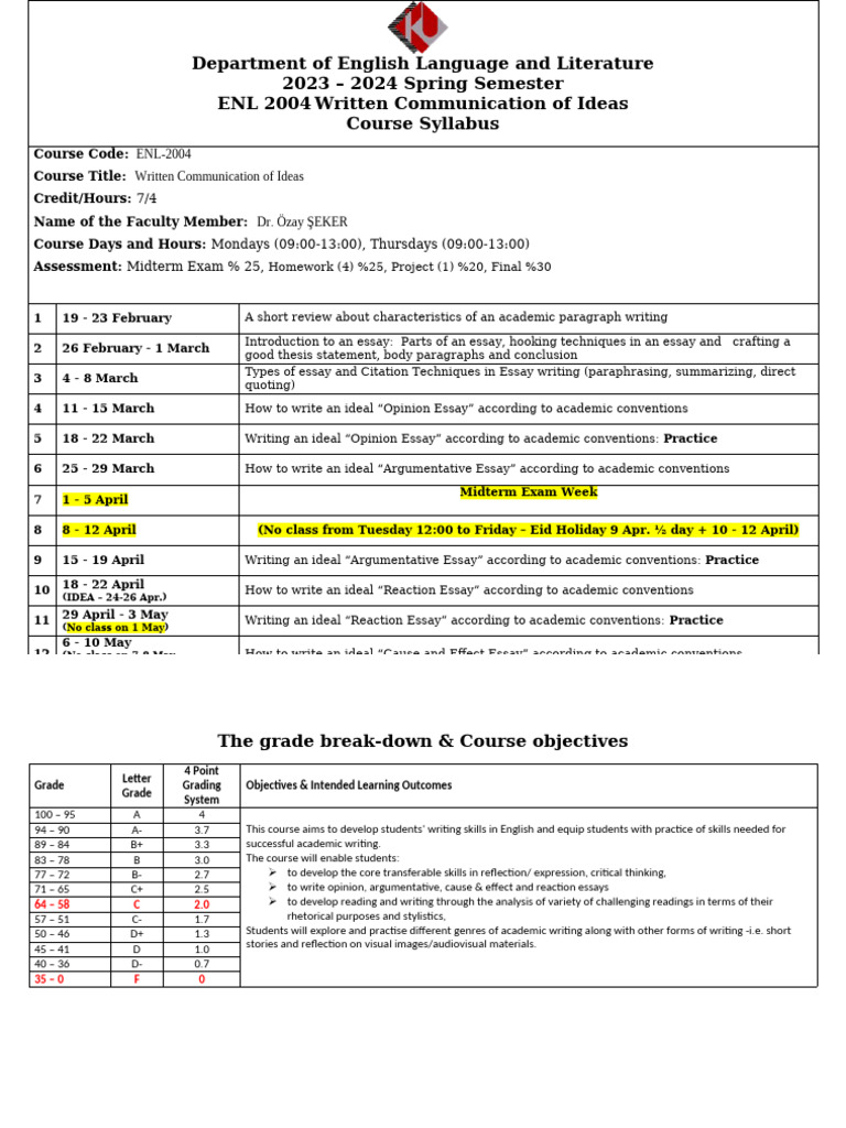 ENL 2004 Written Communication of Ideas Course Syllabus | PDF | Essays ...