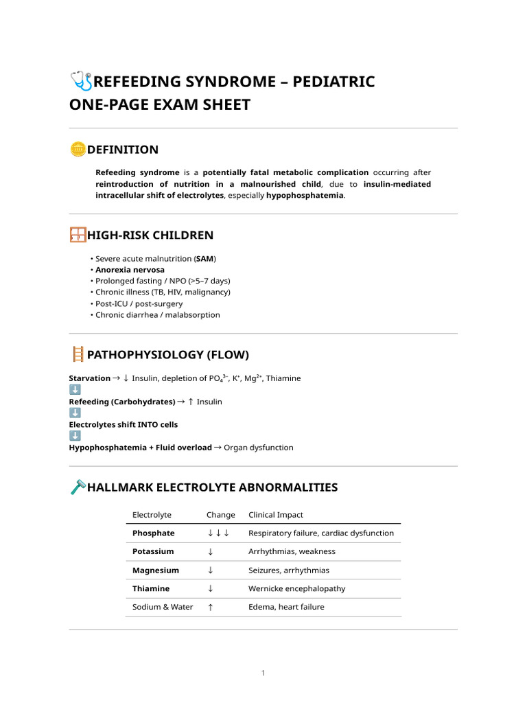 Pediatric Refeeding Syndrome Overview | PDF