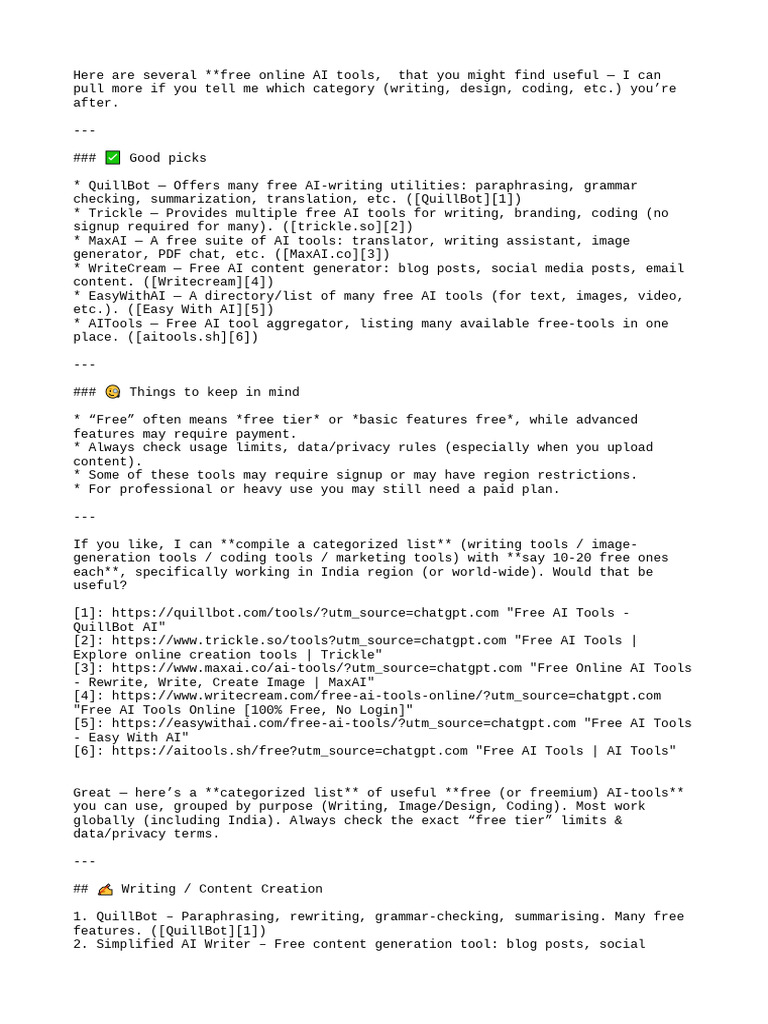 Free AI Tools Available Online Tutorial | PDF | Artificial Intelligence ...