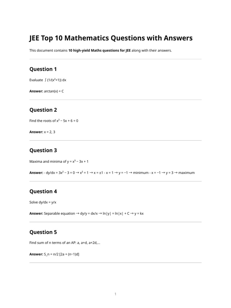 JEE Math Questions & Answers Guide | PDF