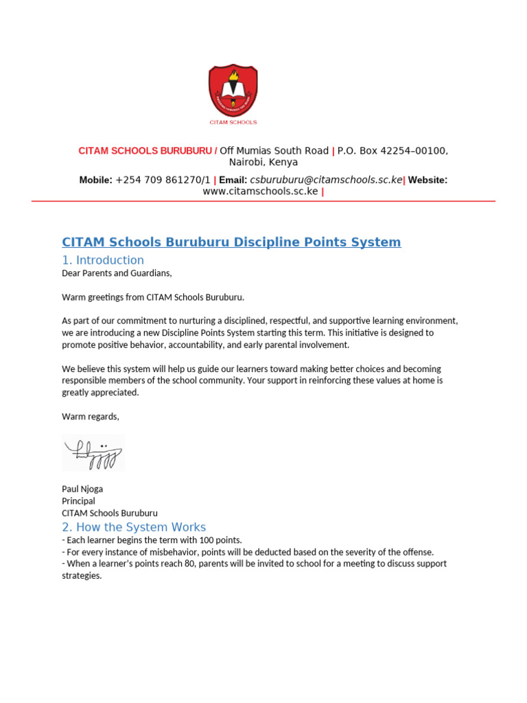 Discipline Points System CITAM Final | PDF | Behaviorism | Behavior ...